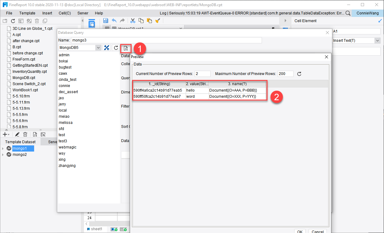 MongoDBデータ接続- FineReport Help Document