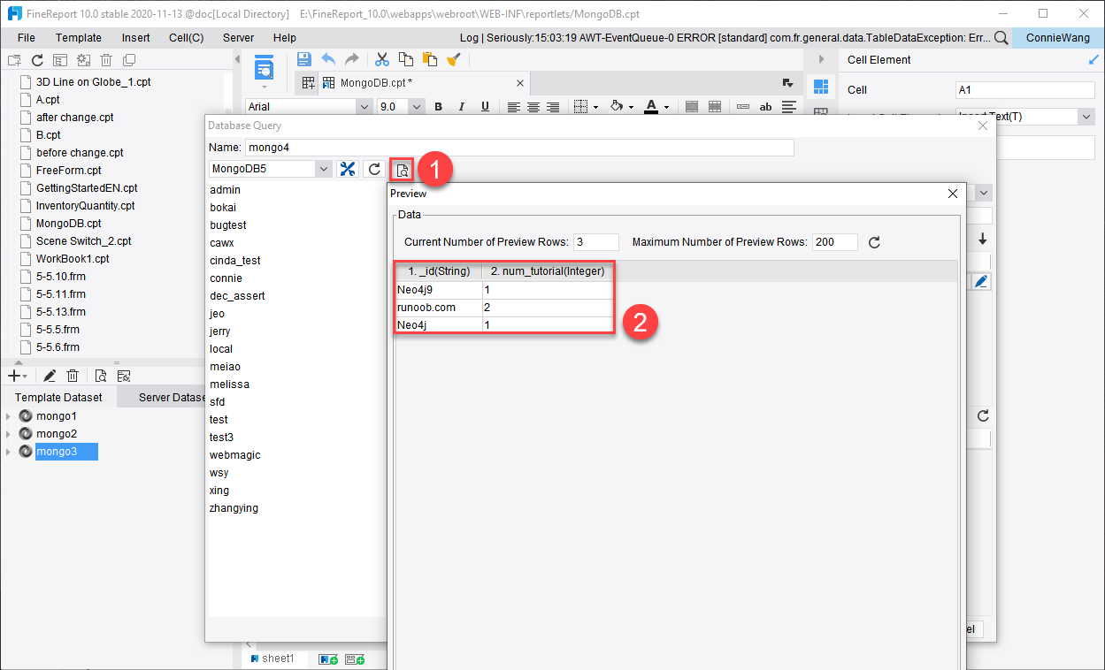 MongoDBデータ接続- FineReport Help Document
