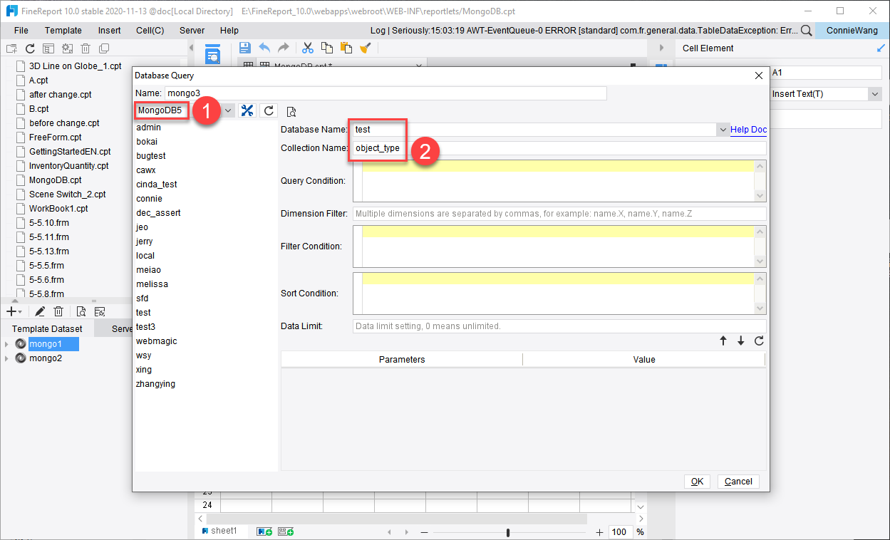 MongoDBデータ接続- FineReport Help Document