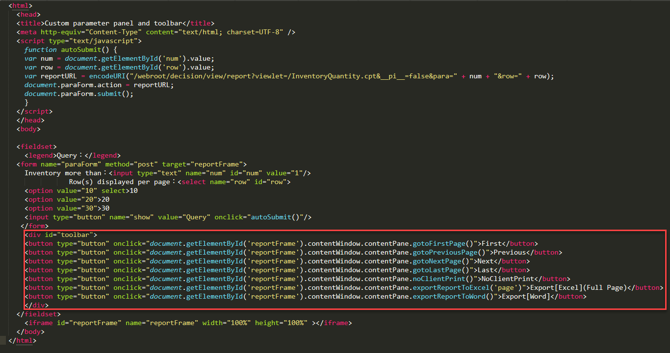 Custom Parameter Pane and Toolbar-FineReport Help Document
