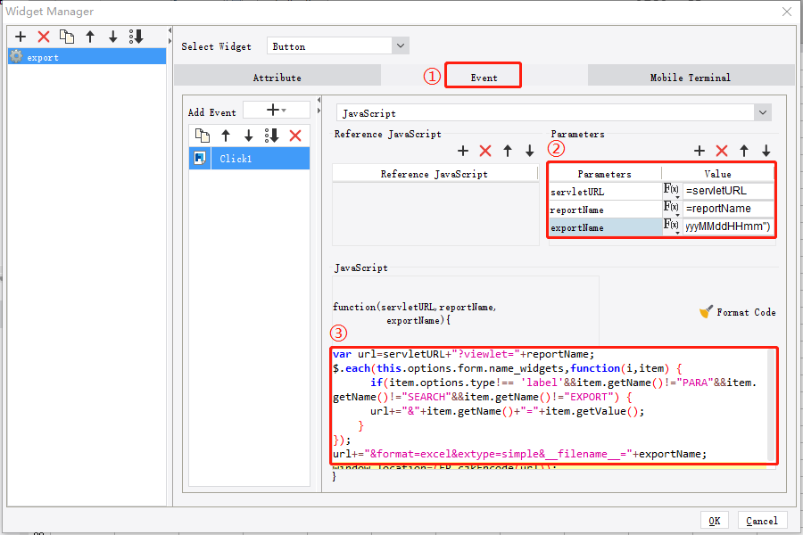 JS Predefine an Export Button-FineReport Help Document