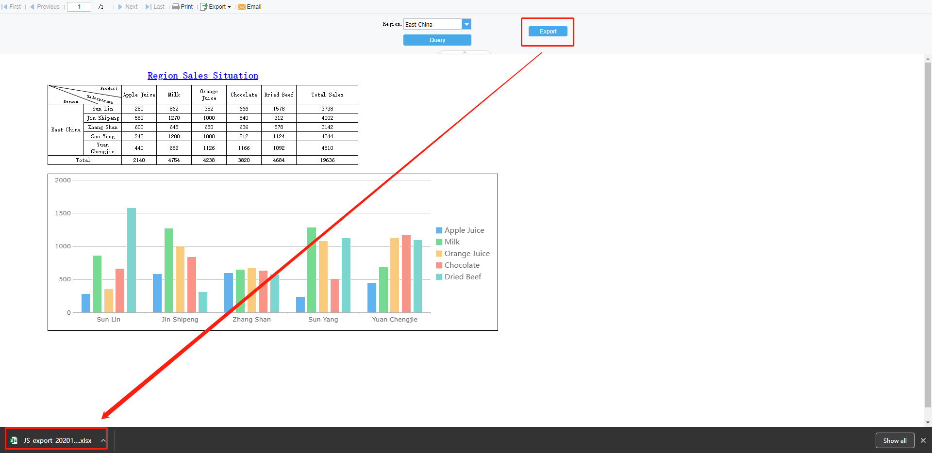 JS Predefine an Export Button-FineReport Help Document
