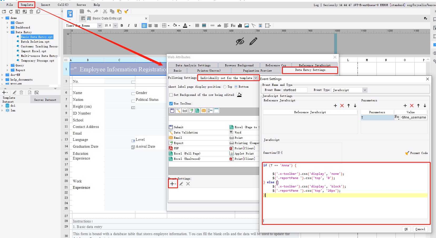 JS Display and Hide toolbar according to Username-FineReport Help Document