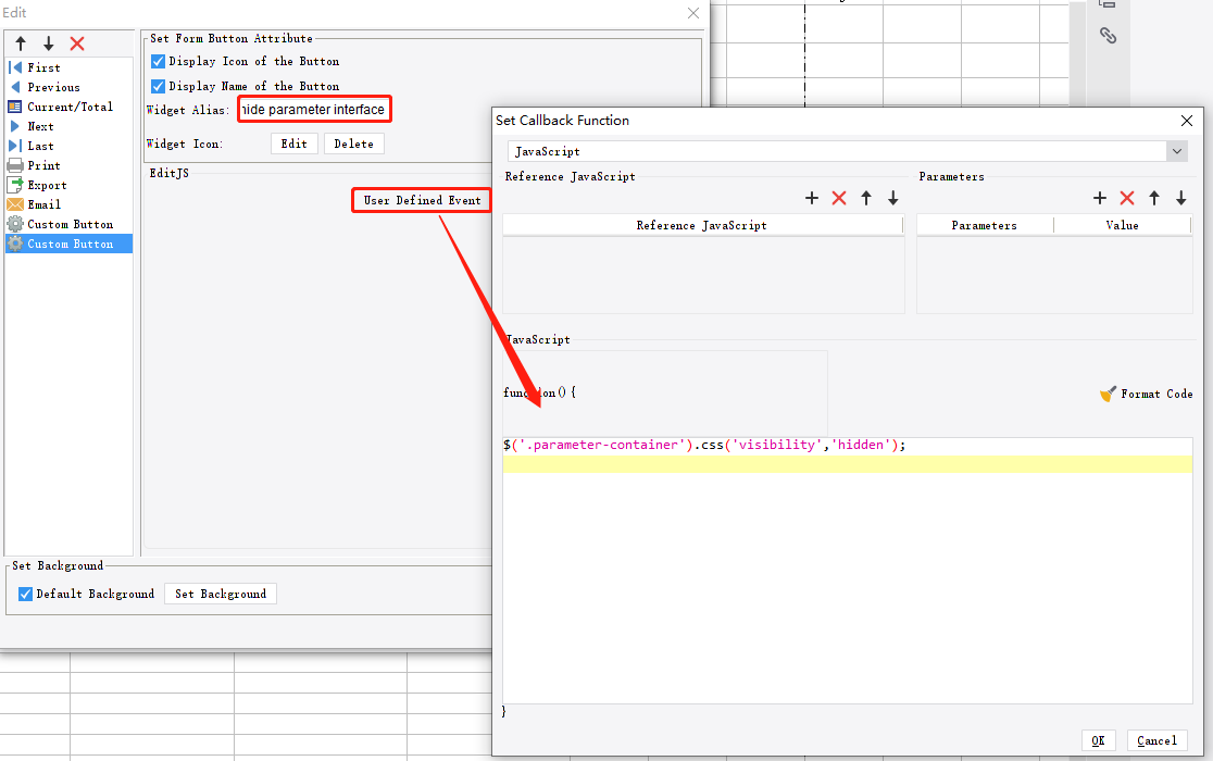 Use Custom Button in Toolbar to Control the Display and Hide of Widgets-FineReport Help Document