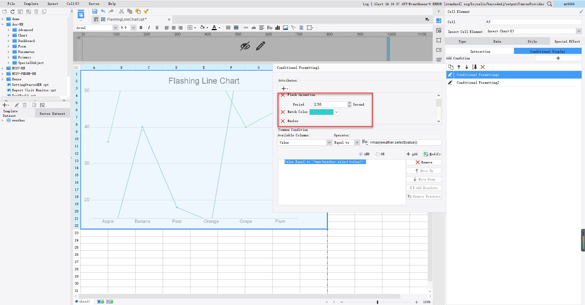 Set Flashing Animation at Maximum Value of the Line Chart-FineReport Help Document