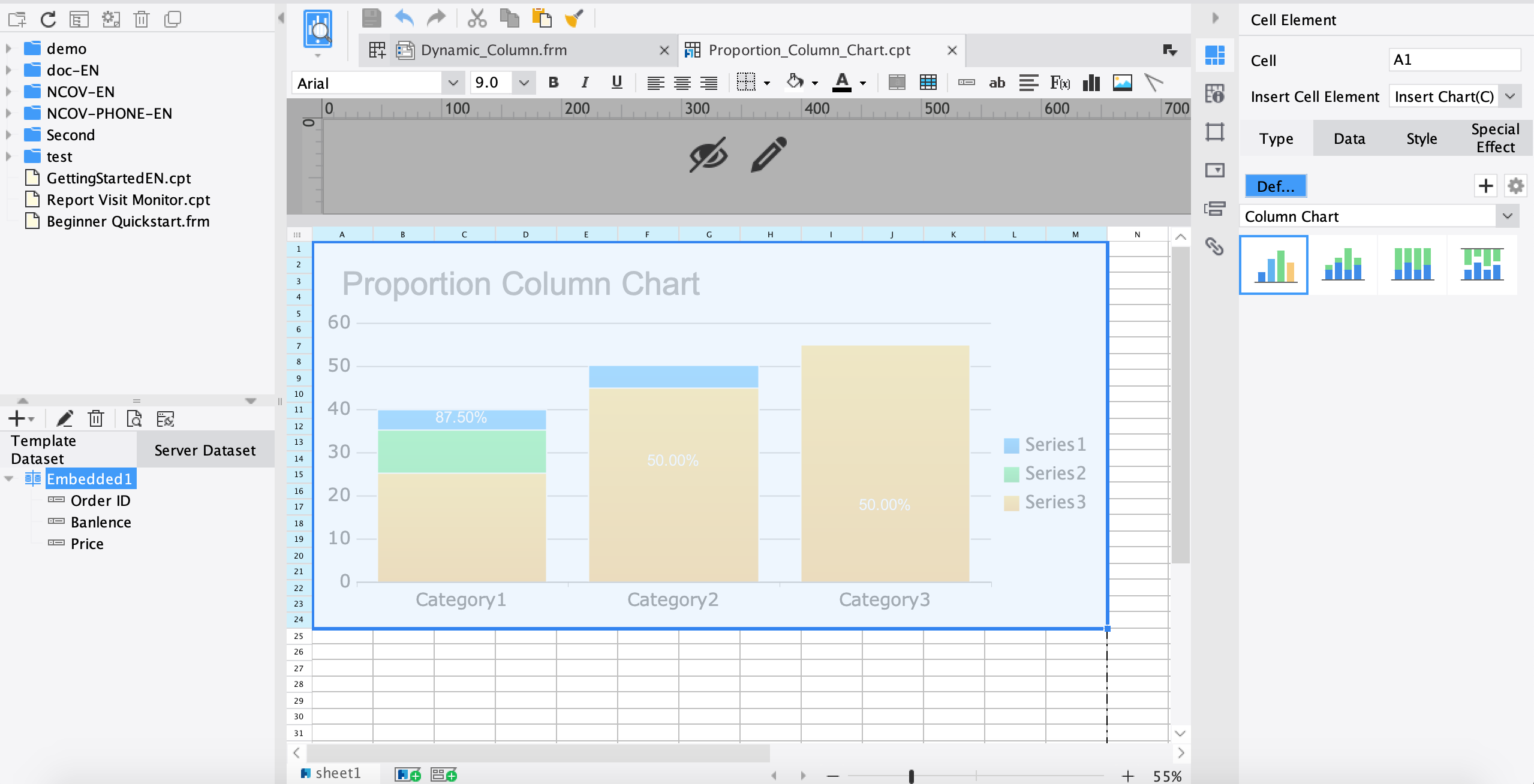 Proportion Column Chart-FineReport Help Document
