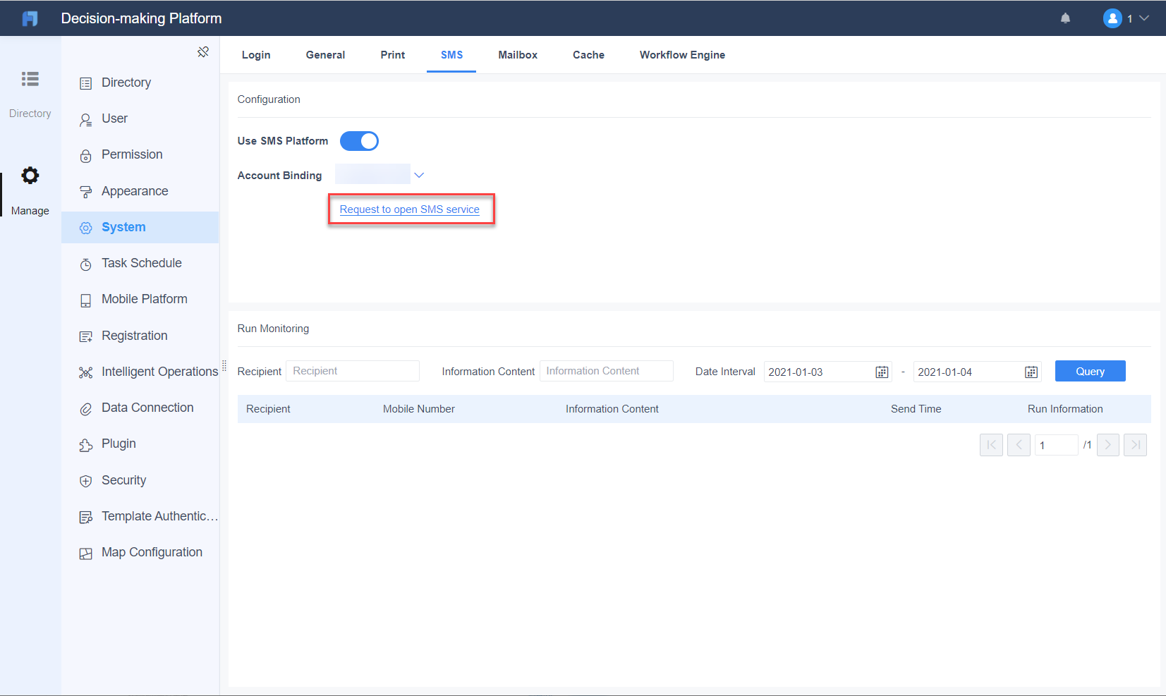 SMS Service-FineReport Help Document