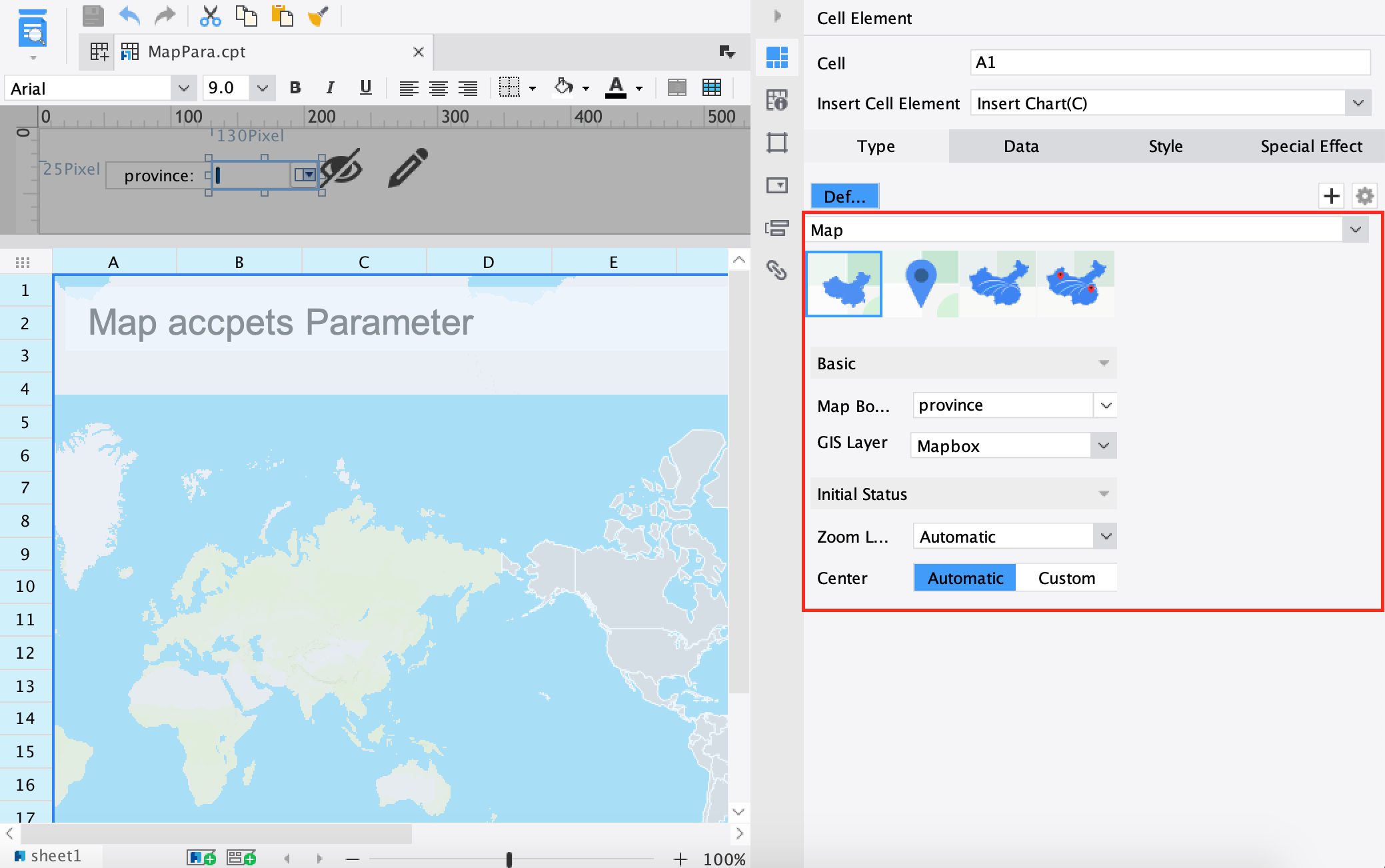 Map accepts Passing Parameters-FineReport Help Document