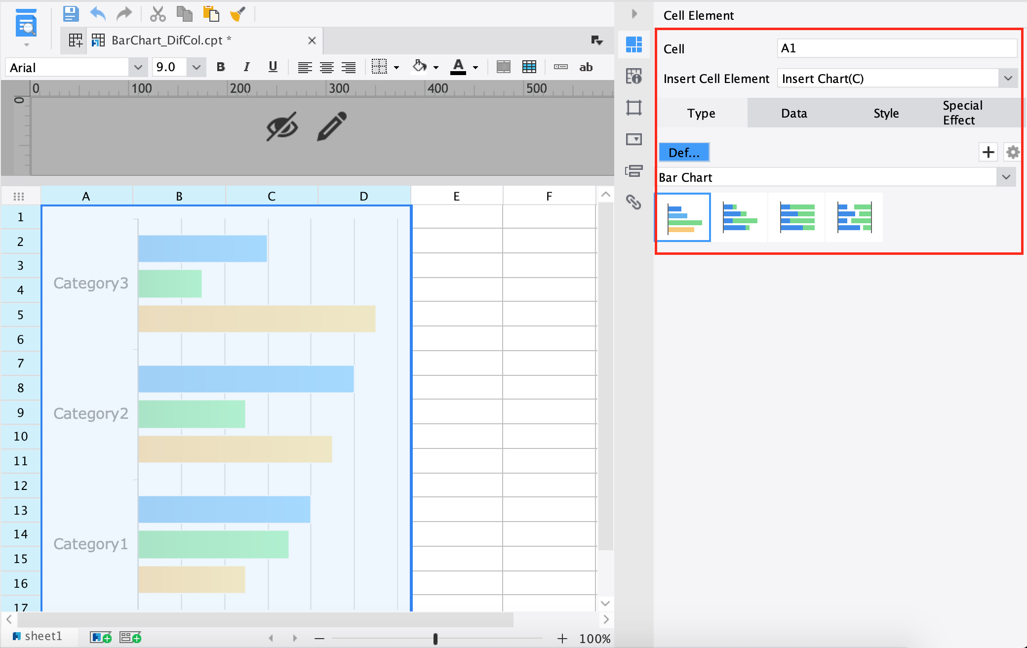 Bar Chart with Interlaced Discoloration-FineReport Help Document