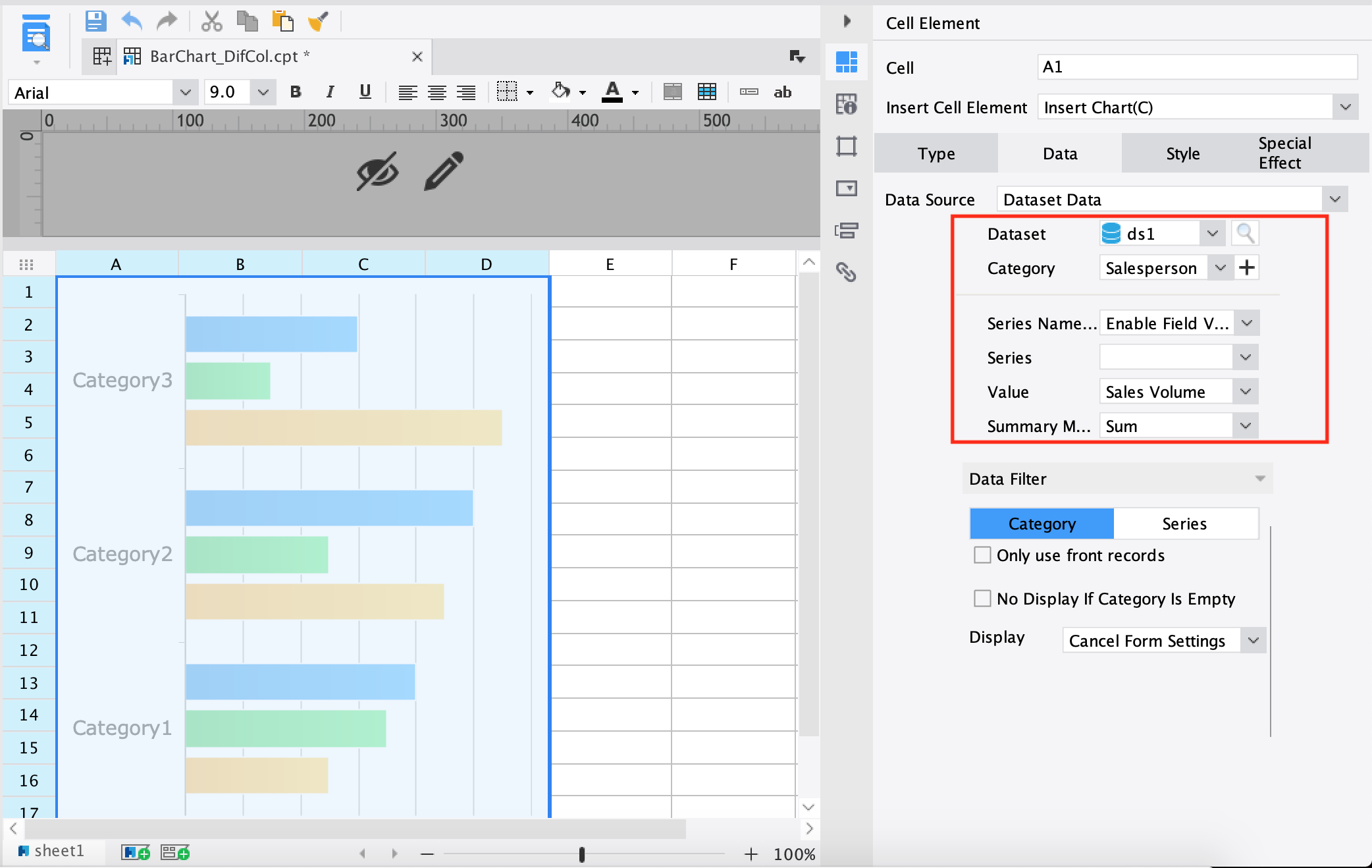 Bar Chart with Interlaced Discoloration-FineReport Help Document