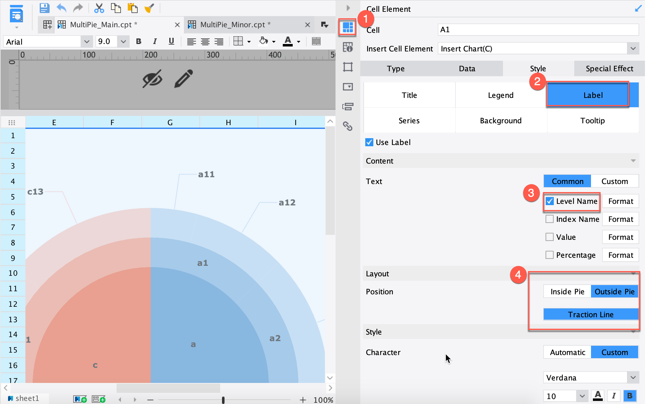 多層円グラフでデータをリンクする- FineReport Help Document