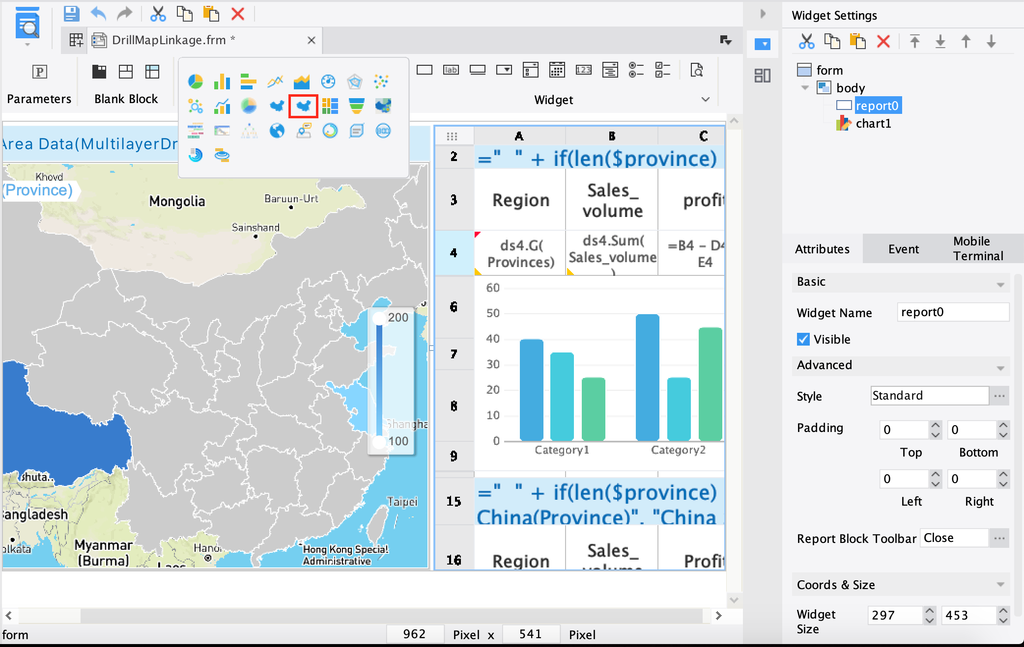 Map Drilling and Linkage-FineReport Help Document