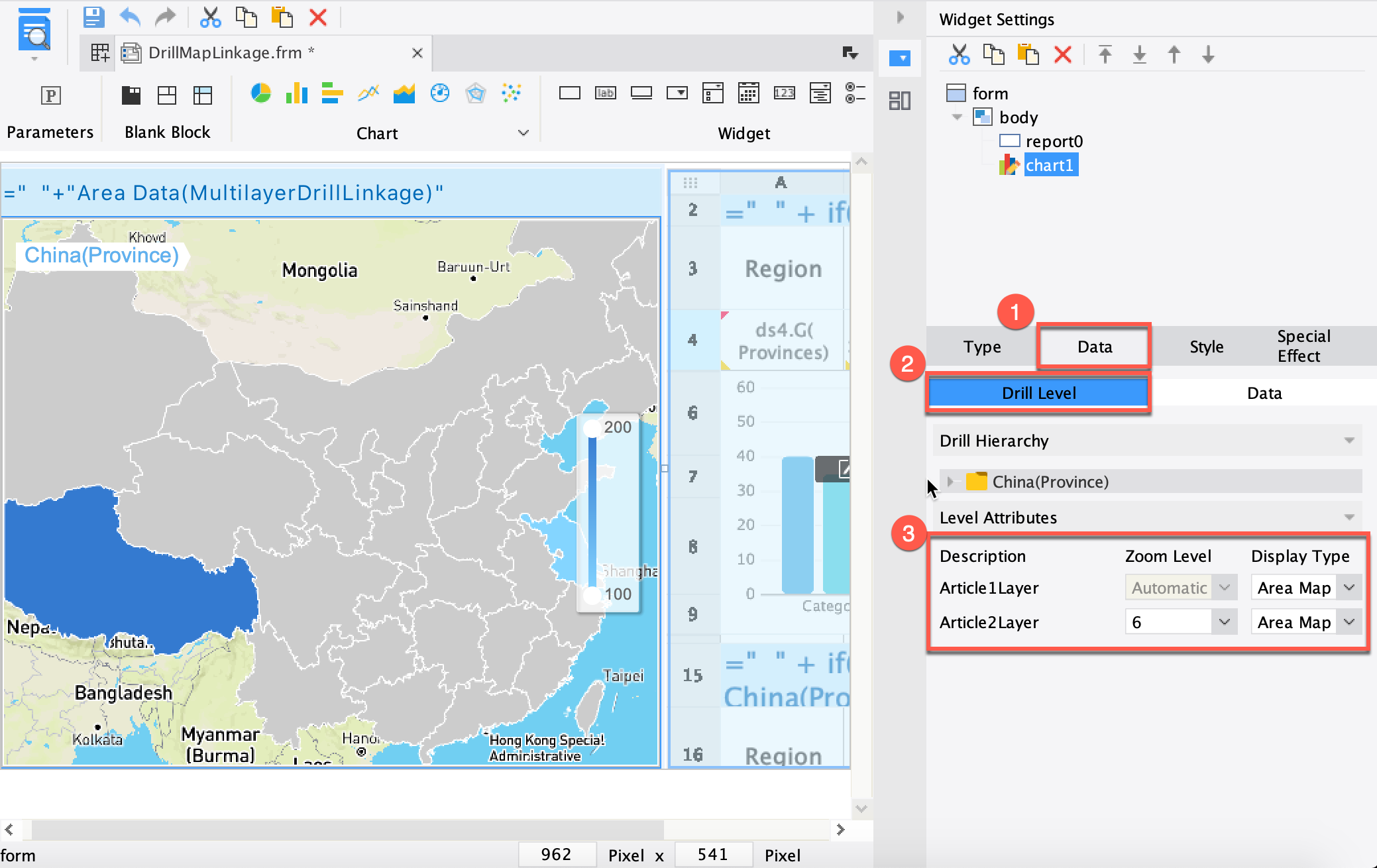 Map Drilling and Linkage-FineReport Help Document