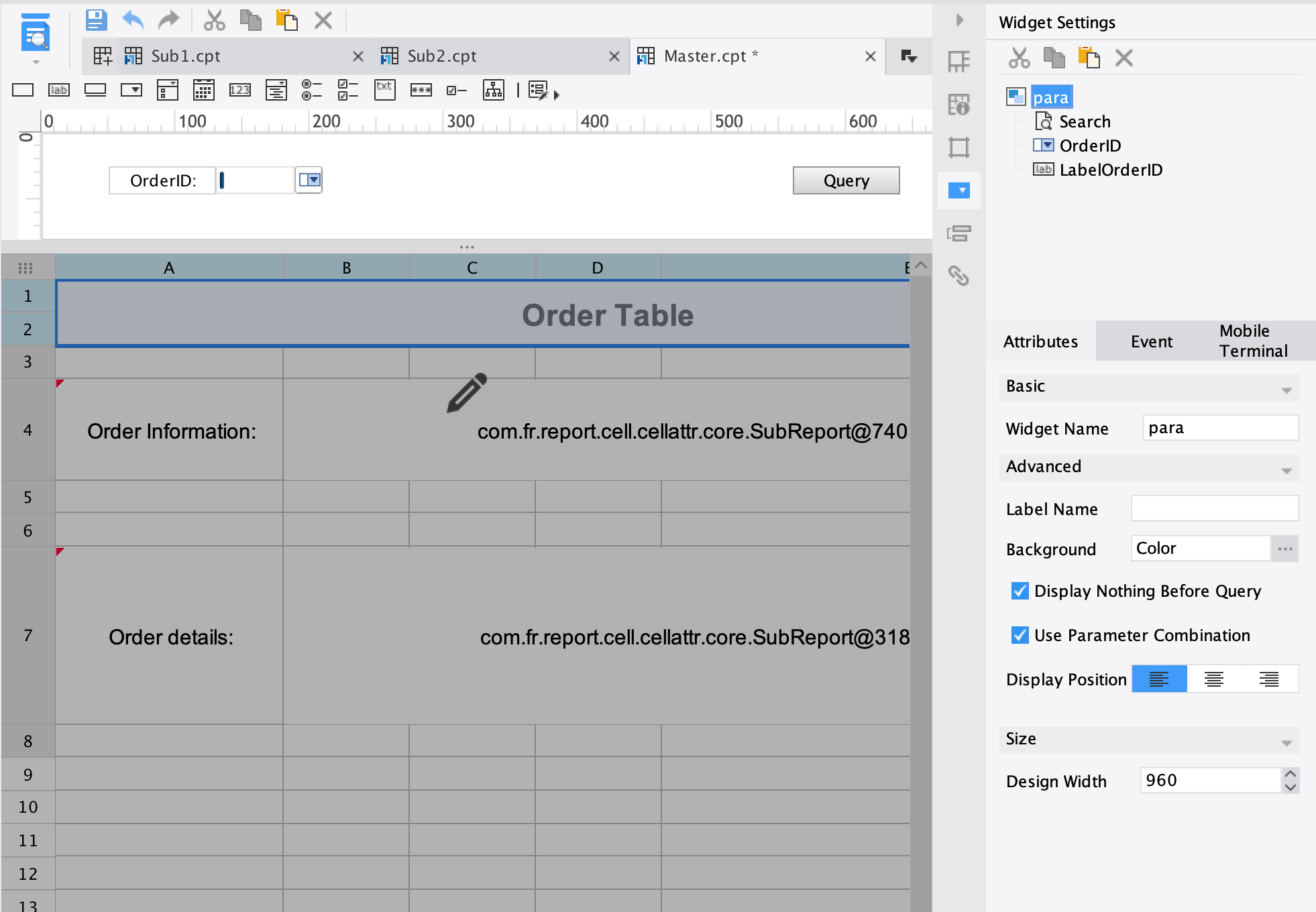 Master-sub embedded report-FineReport Help Document