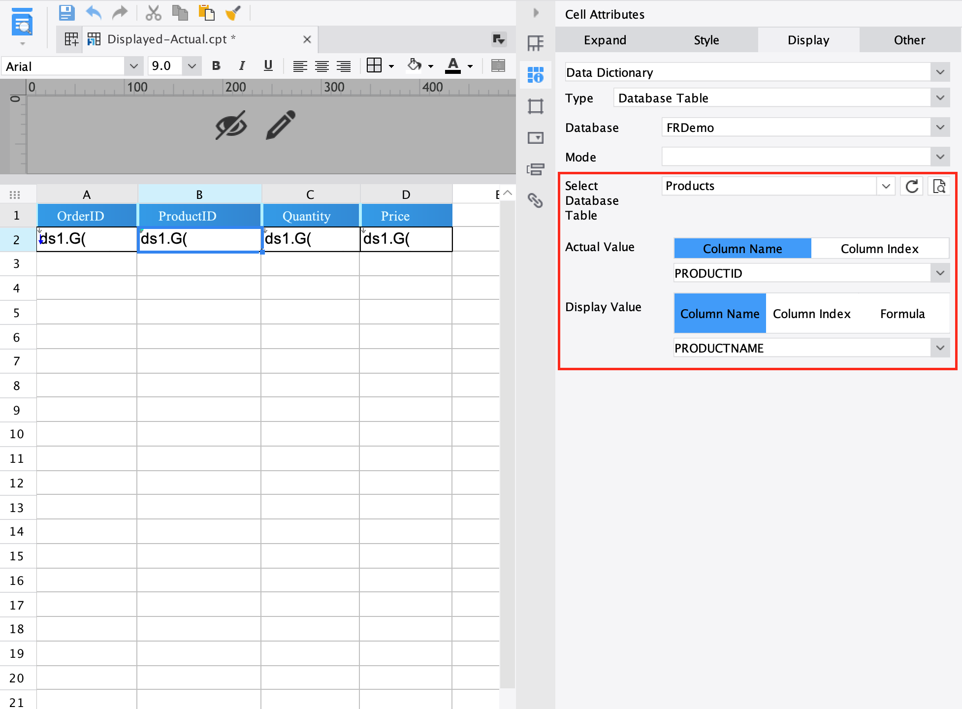 Displayed and Actual values-FineReport Help Document