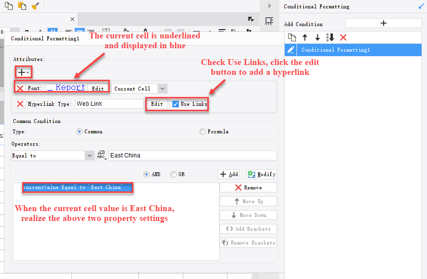 Hyperlink Link to Different Pages Through Different Conditions-FineReport Help Document