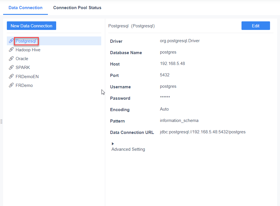 [Platform] PostgreSQL Data Connection-FineReport Help Document