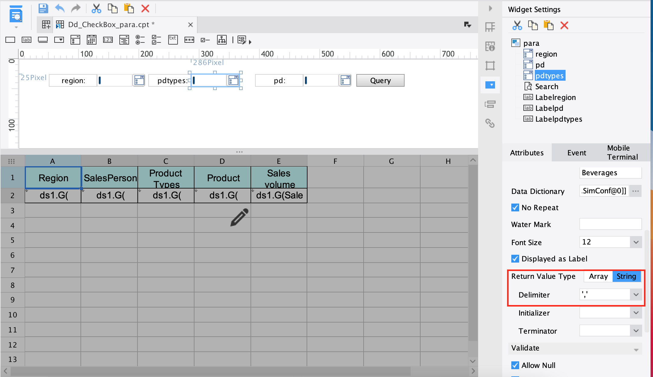 Drop-down check box parameter linkage-FineReport Help Document