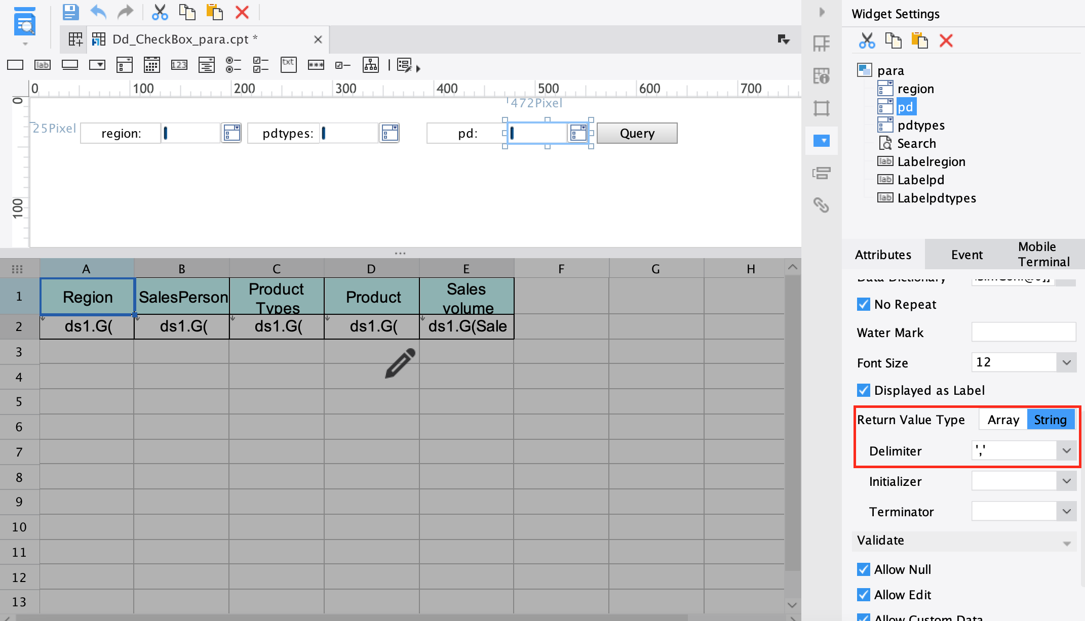 Drop-down check box parameter linkage-FineReport Help Document