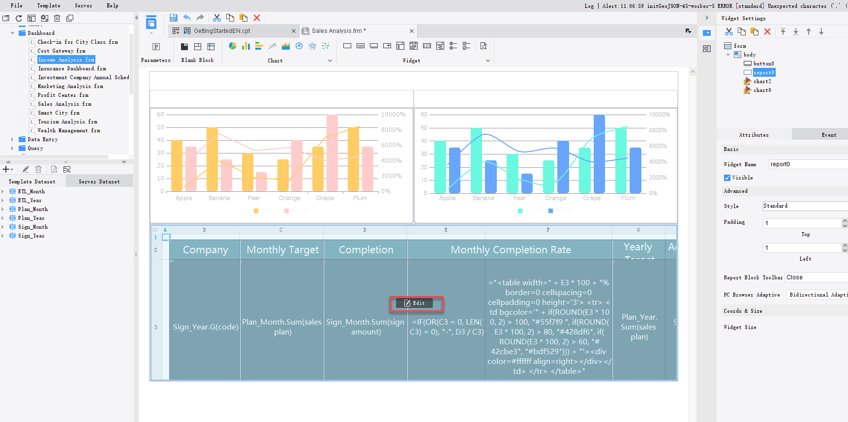 Dashboard Component Operation-FineReport Help Document