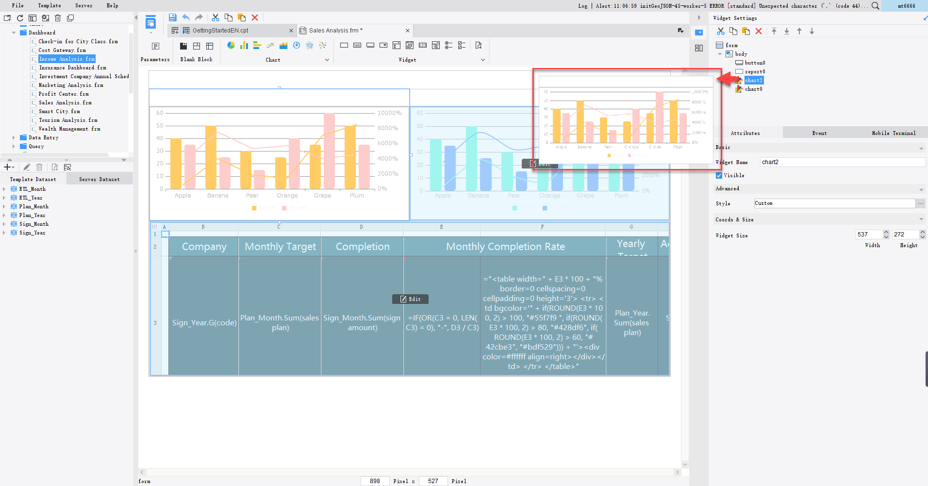 Dashboard Component Operation-FineReport Help Document