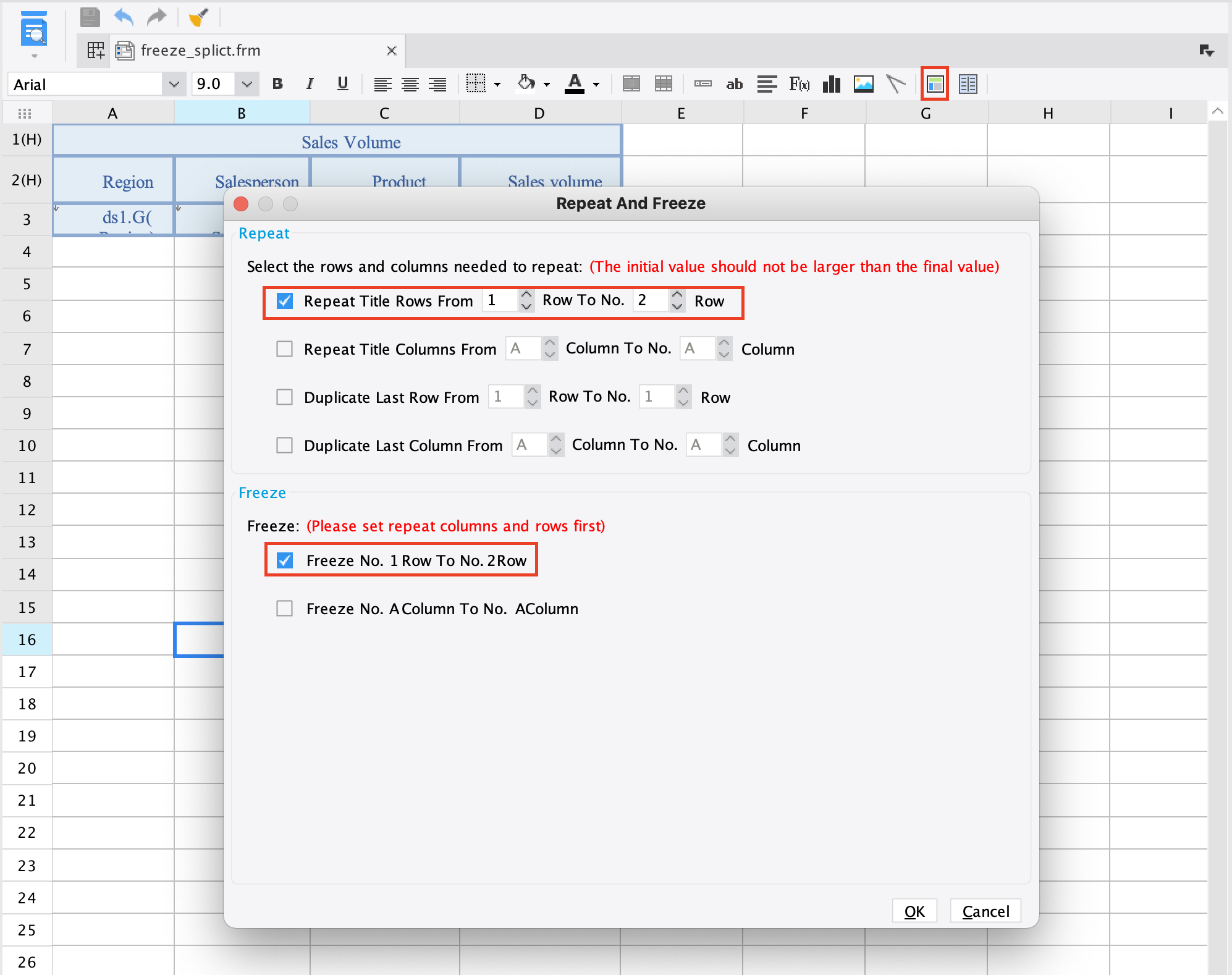 Freeze and split column of dashboard-FineReport Help Document