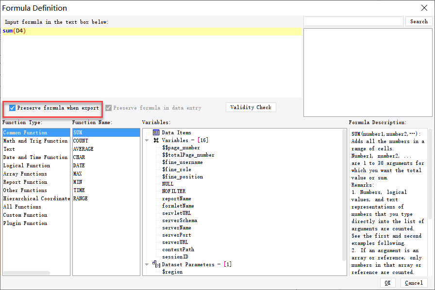 Keep formulas when export Excel-FineReport Help Document