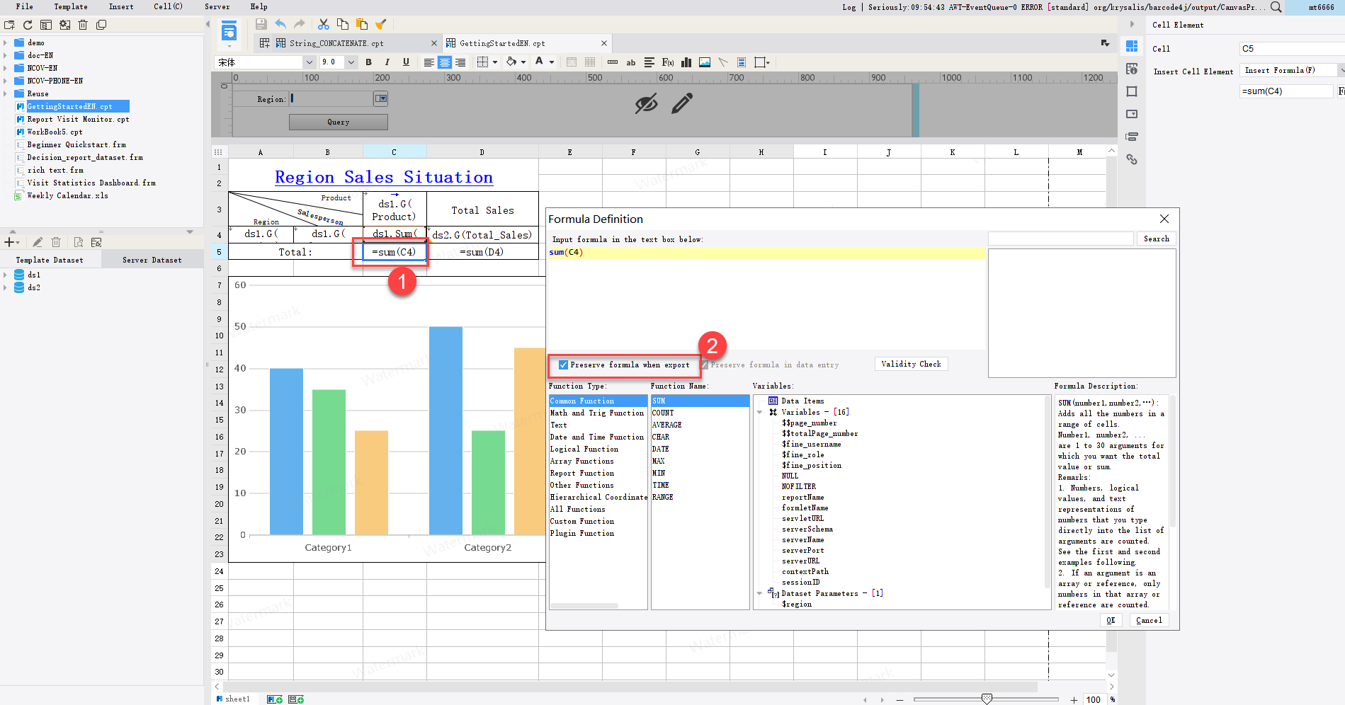 Retaining Formulas During Export to Excel-FineReport Help Document