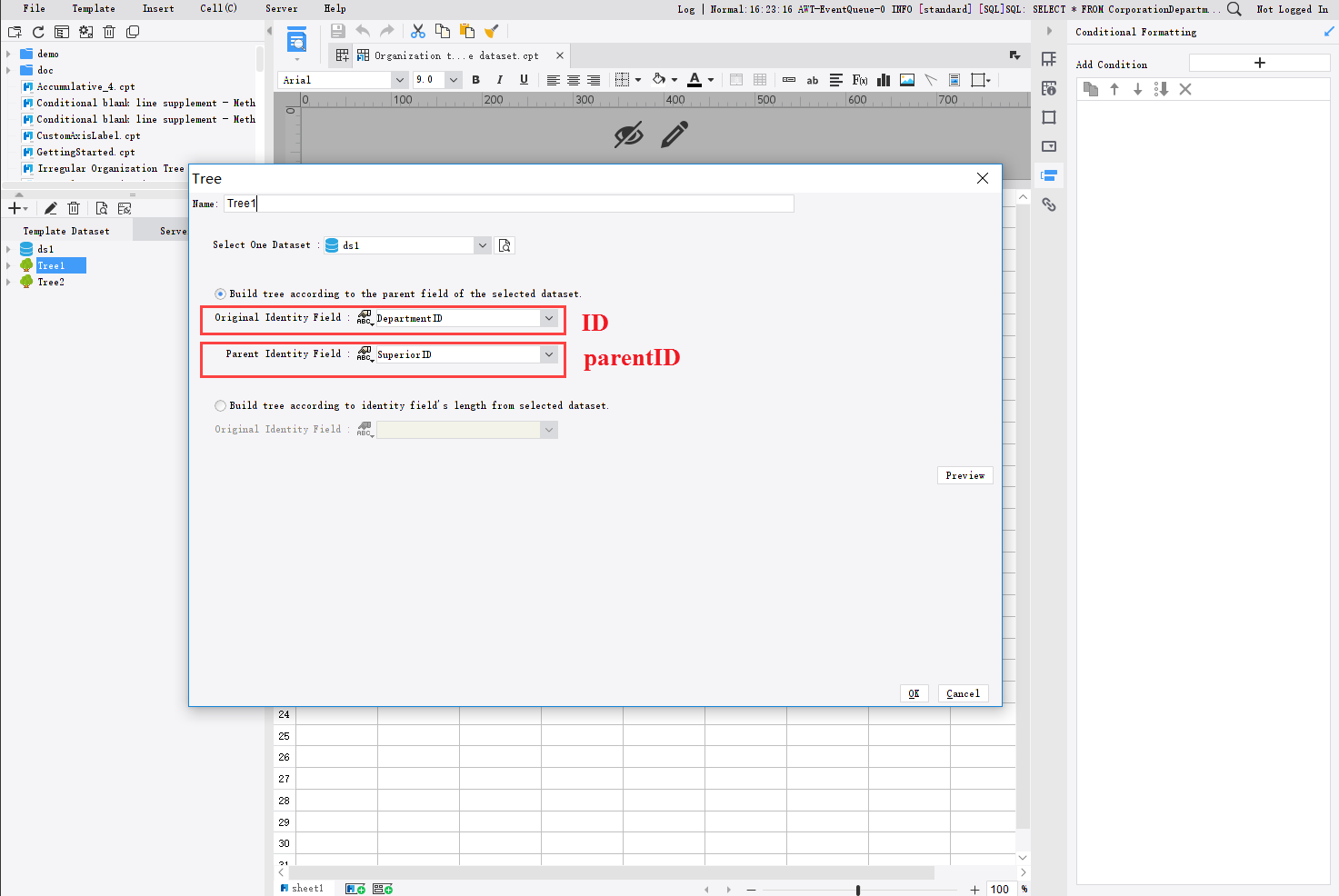 Organization tree by tree dataset-FineReport Help Document