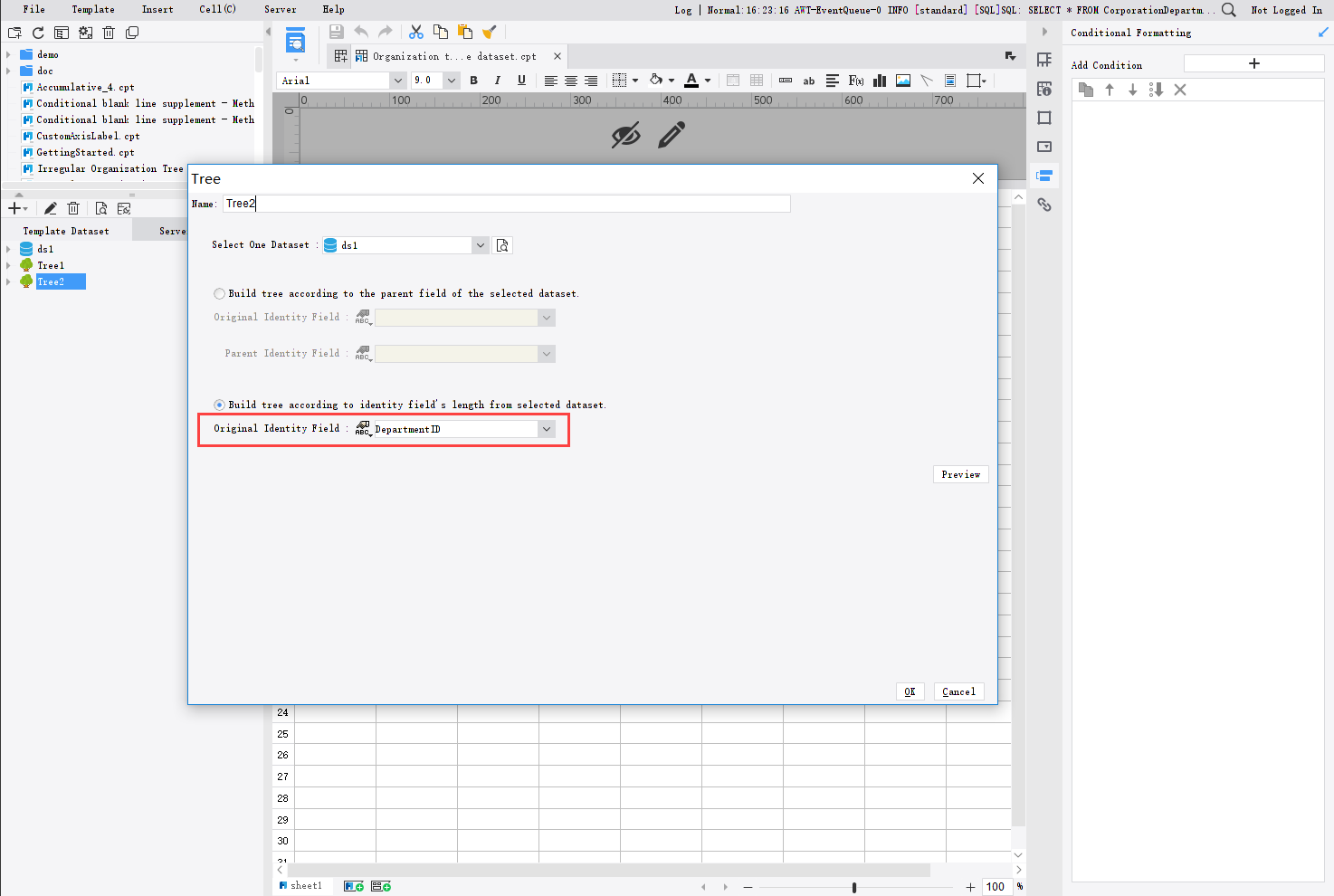 Organization tree by tree dataset-FineReport Help Document