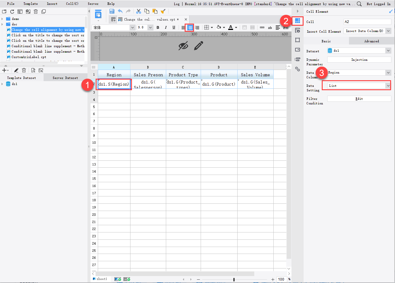 Change the cell alignment by using new values-FineReport Help Document