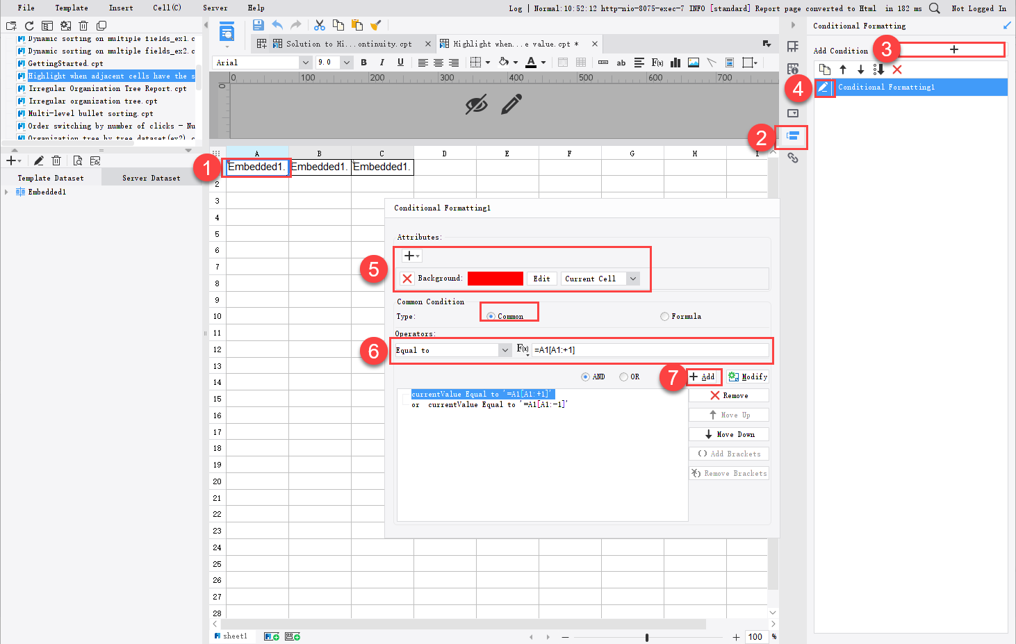 Highlight when adjacent cells have the same value-FineReport Help Document