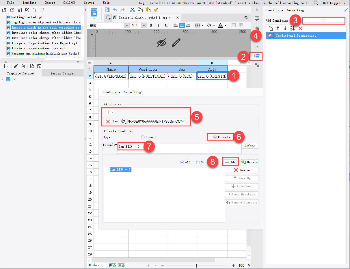 Insert a slash in the cell according to the condition-FineReport Help Document