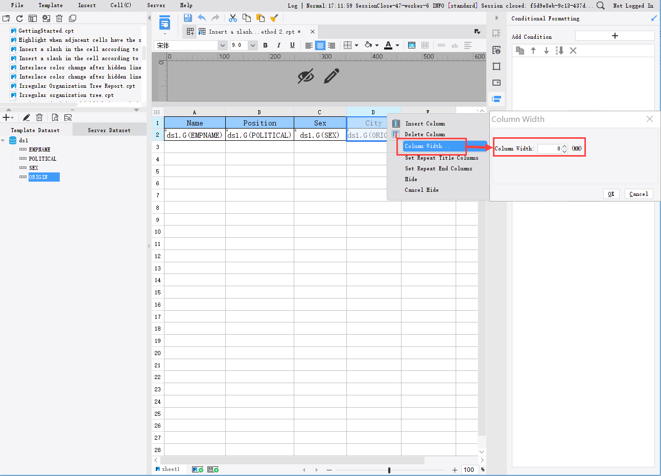 Insert a slash in the cell according to the condition-FineReport Help Document