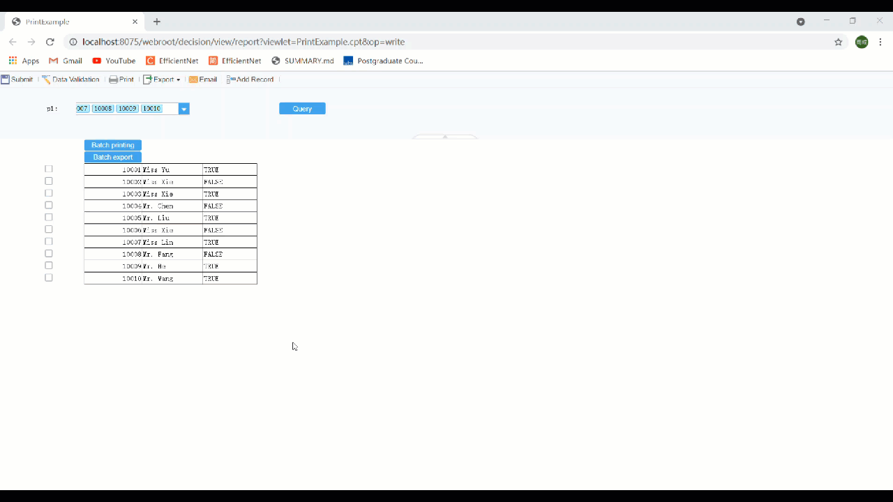 JS realizes batch printing/exporting of selected content-FineReport Help Document