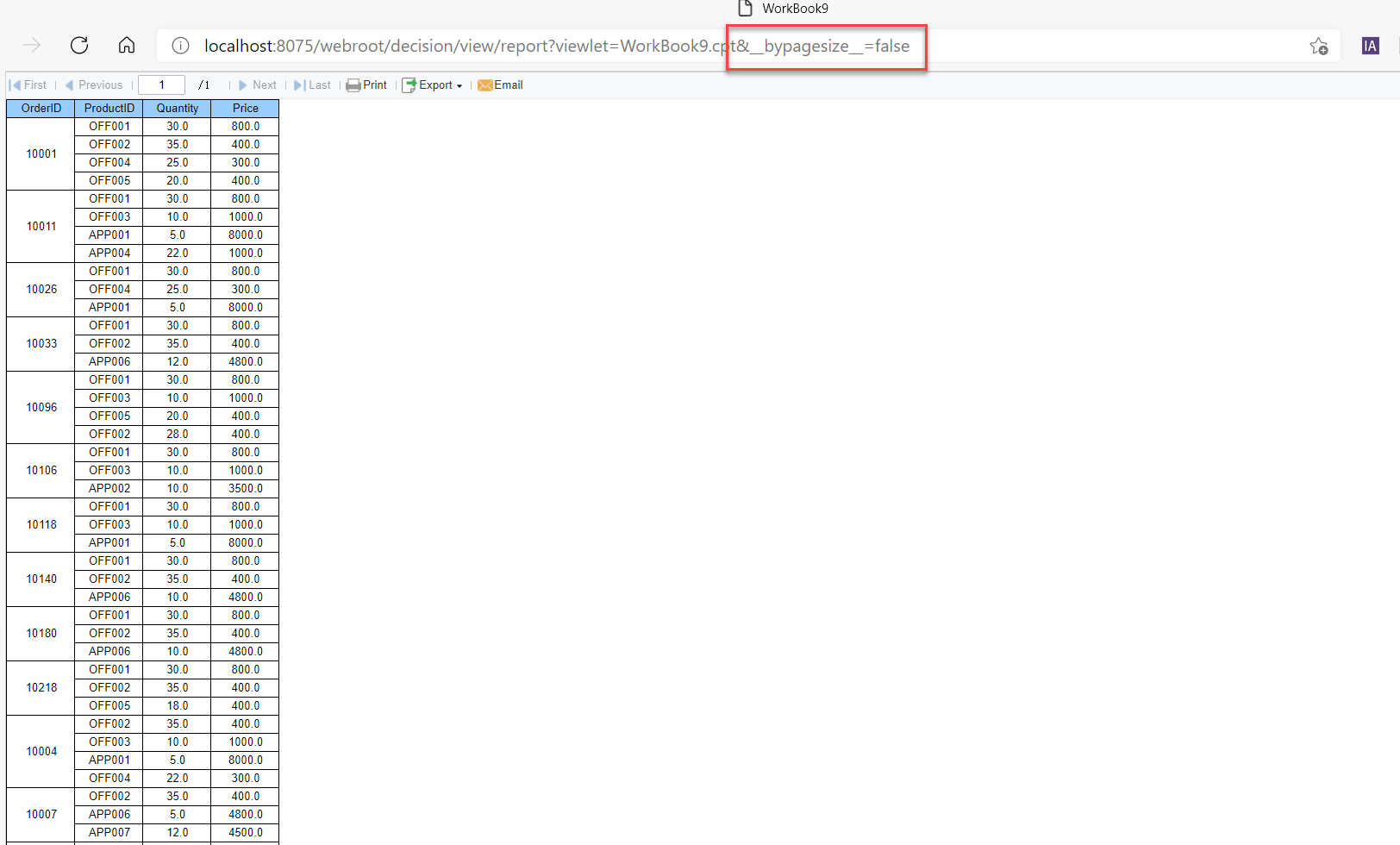 Display data without pagination-FineReport Help Document