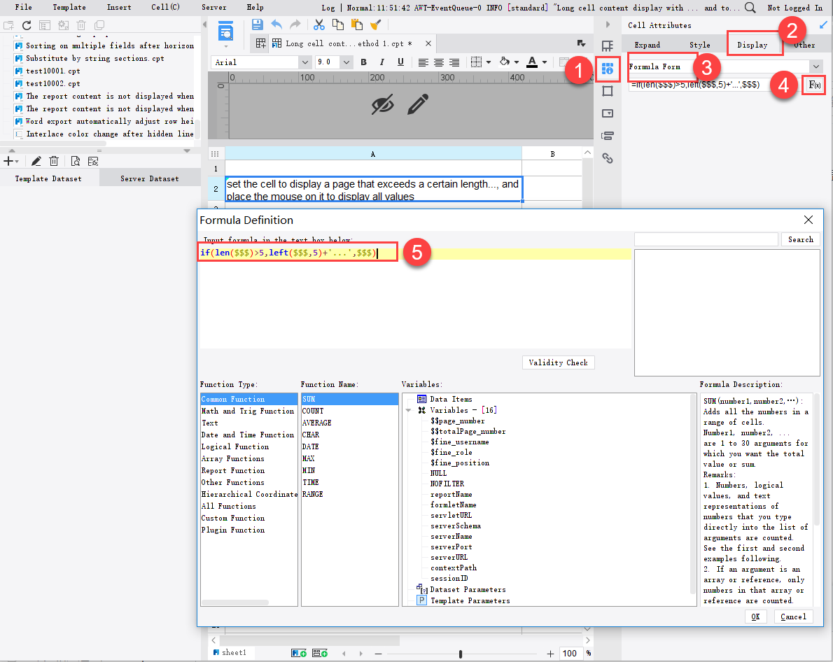 Long cell content display with "..." and tooltip-FineReport Help Document