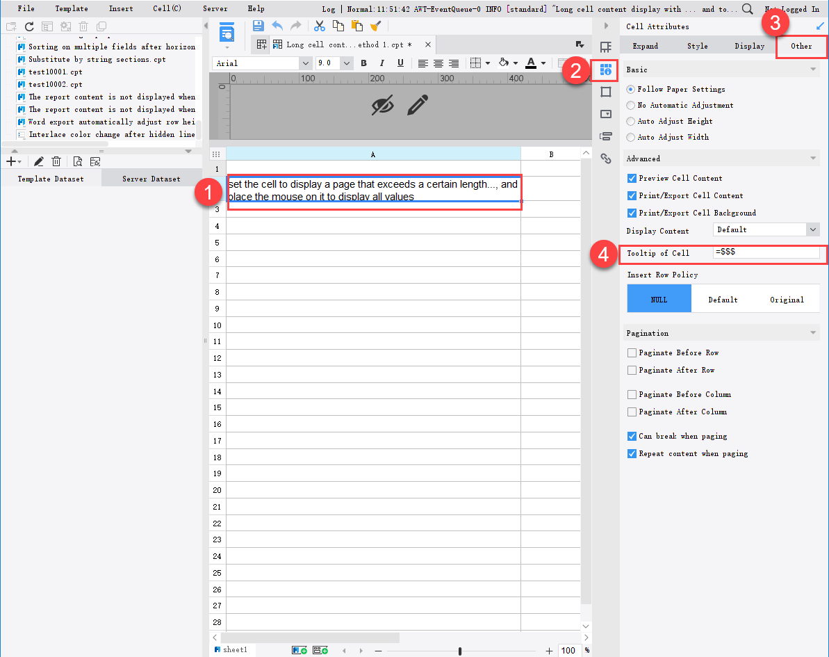 Long cell content display with "..." and tooltip-FineReport Help Document