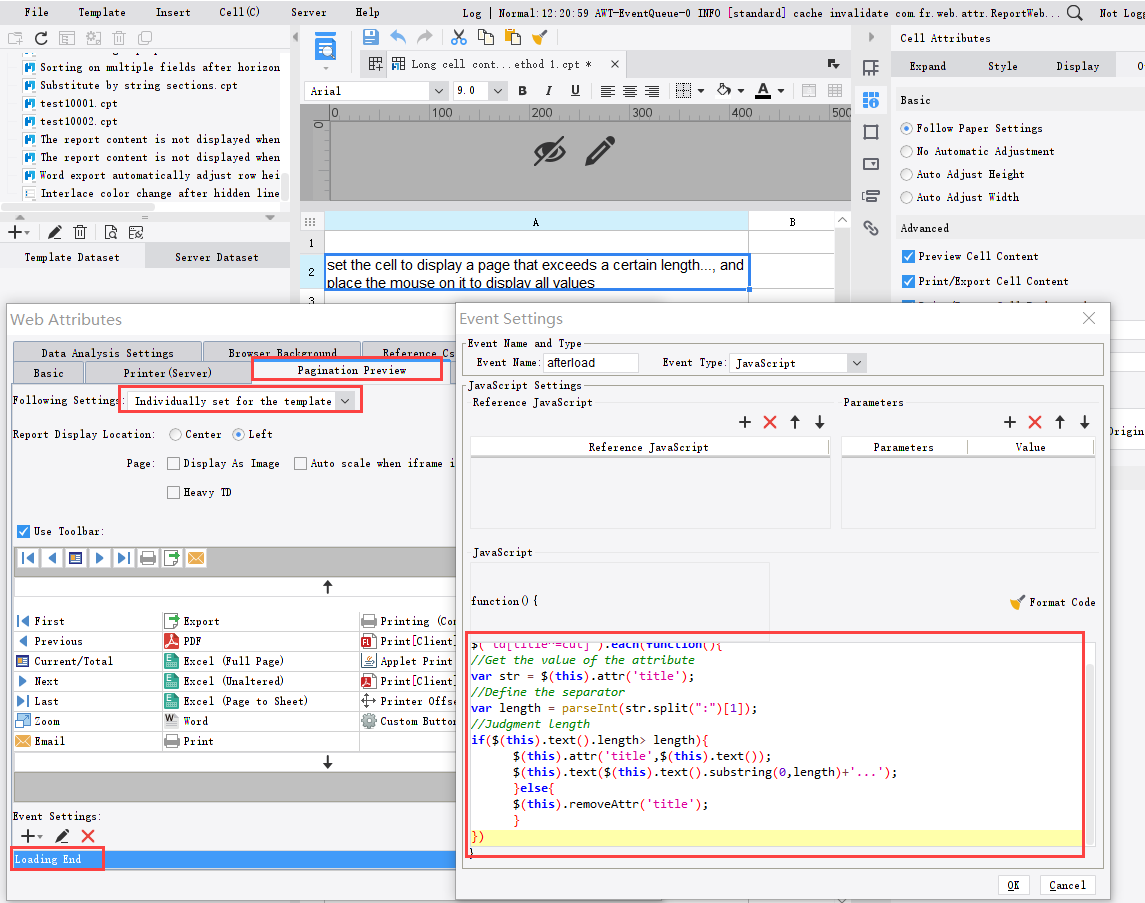 Long cell content display with "..." and tooltip-FineReport Help Document