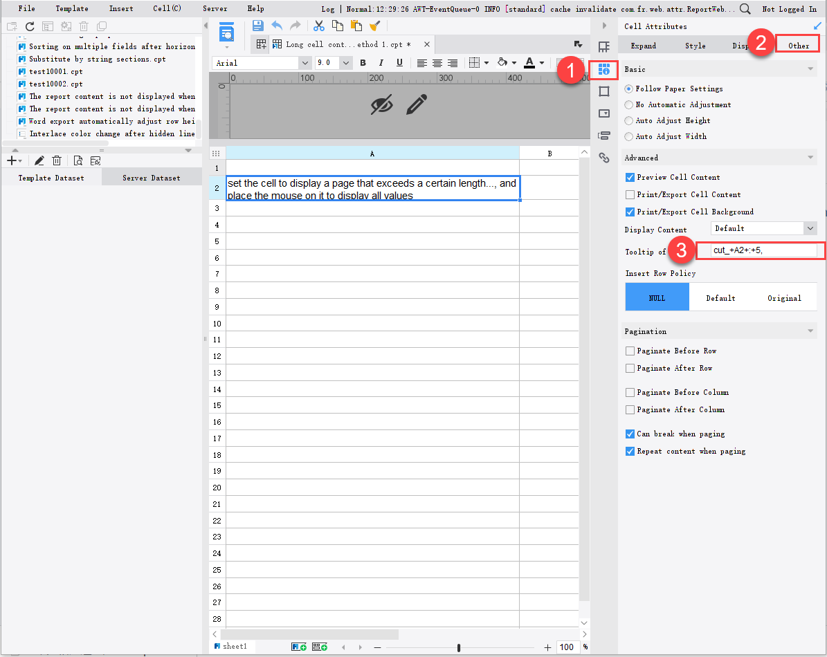 Long cell content display with "..." and tooltip-FineReport Help Document