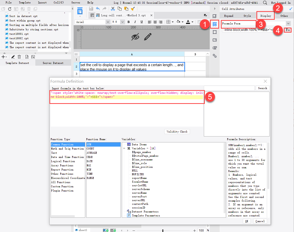 Long cell content display with "..." and tooltip-FineReport Help Document