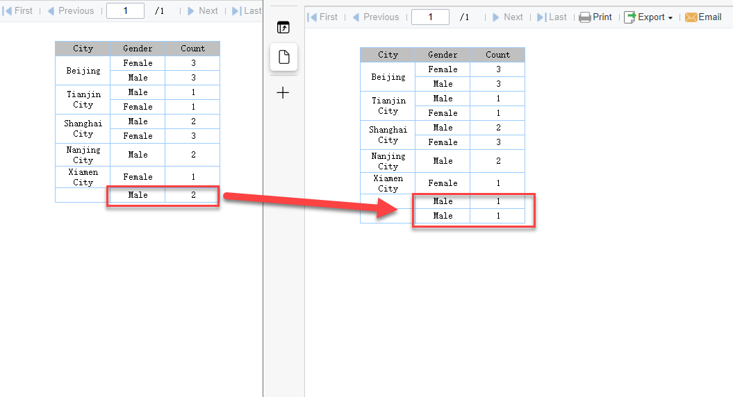 Specified data list display under grouping-FineReport Help Document
