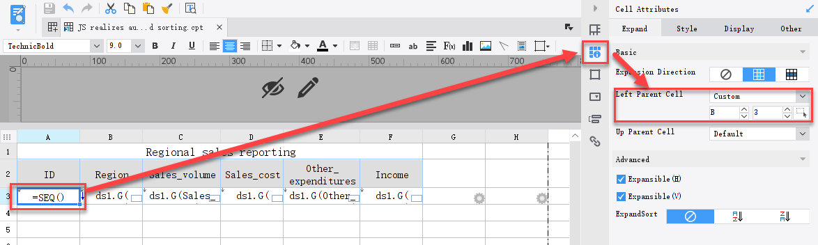JS realizes automatic generation of serial numbers and sorting-FineReport Help Document