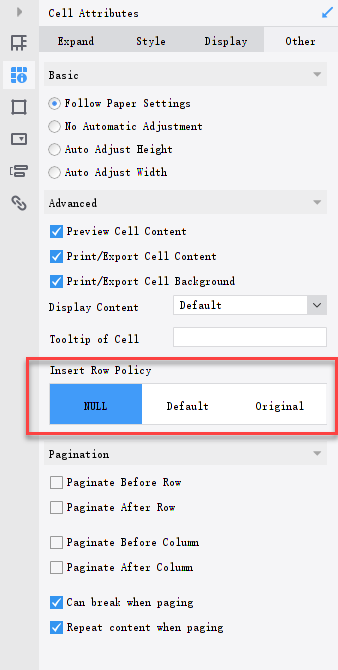 Insert row policy-FineReport Help Document
