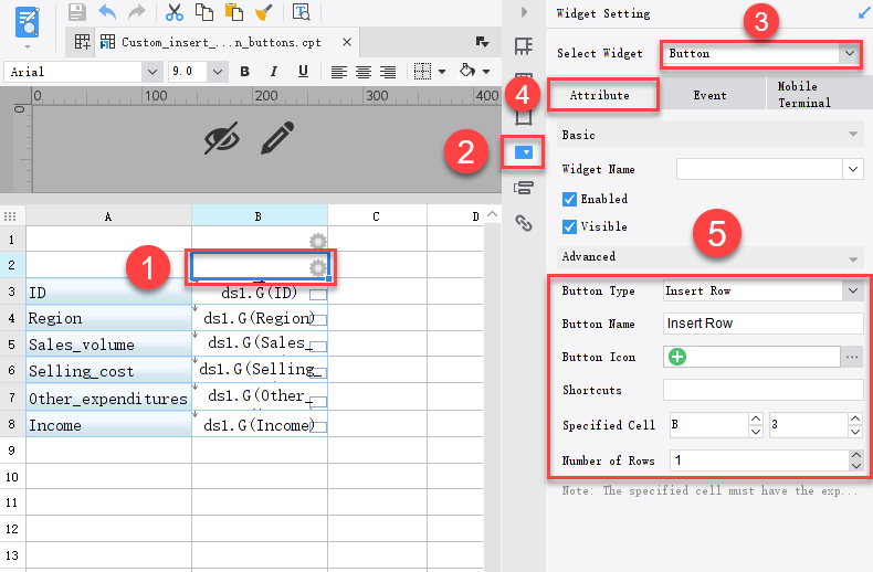 Custom insert and delete column buttons-FineReport Help Document