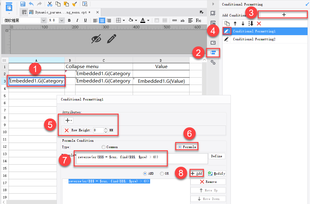 Dynamic parameters realize multi-level drop-down folding menu-FineReport Help Document
