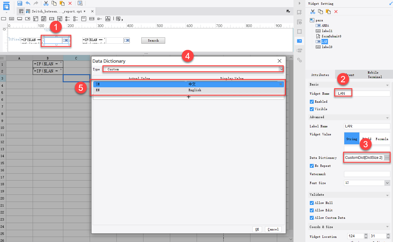 Switch between Chinese and English in a single report-FineReport Help Document
