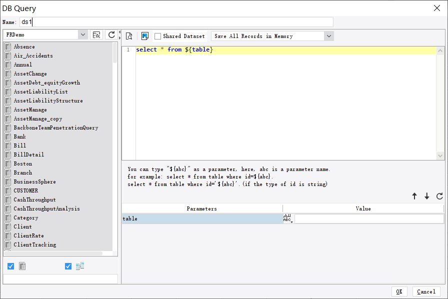 Parameter Query Any Table In The Database Finereport Help Document 2000