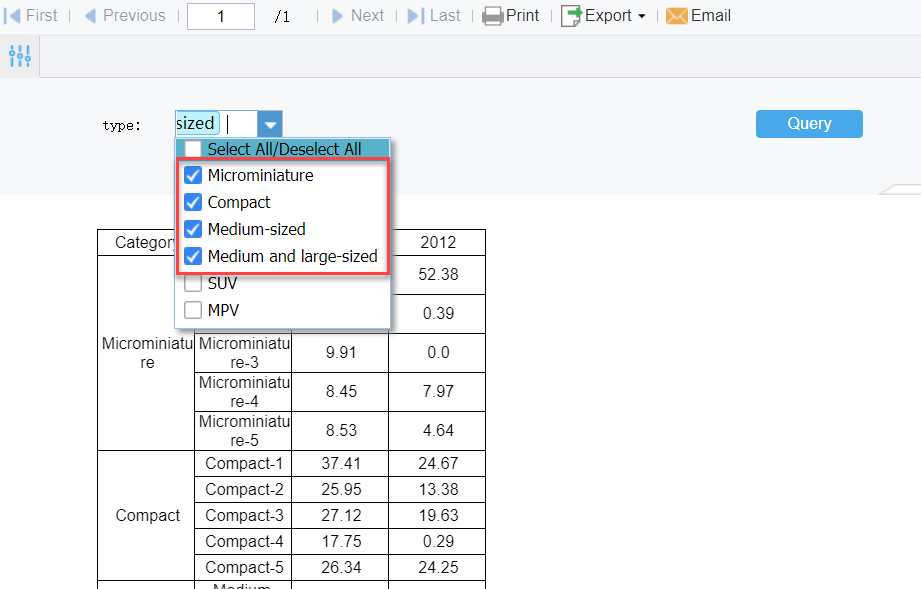 Drop-down check box enables multi-value query-FineReport Help Document