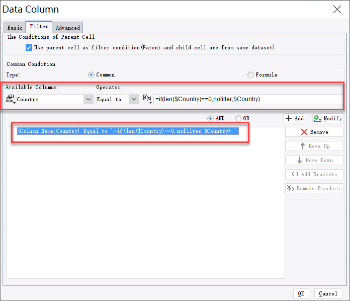 Data column filtering conditions are commonly processed-FineReport Help Document